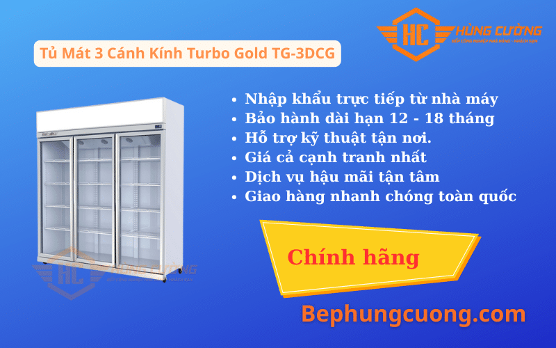Tủ Mát 3 Cánh Kính Turbo Gold TG-3DCG Chính Hãng Giá Rẻ